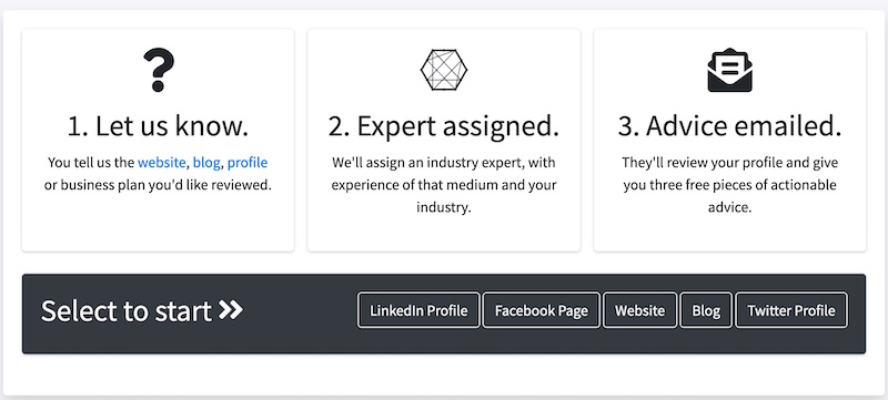 three advice | have experts review your CV, profile or website.